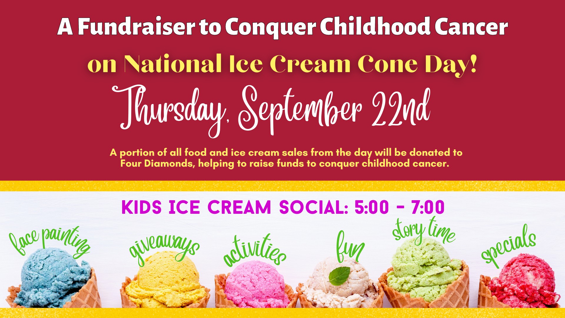 Ice Cream Cone Day: Fundraiser for Childhood Cancer Research - Four ...